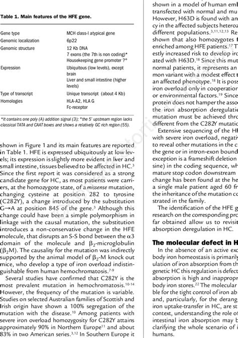 Structure Of The Hfe Gene And Localization Of The Two Mutations