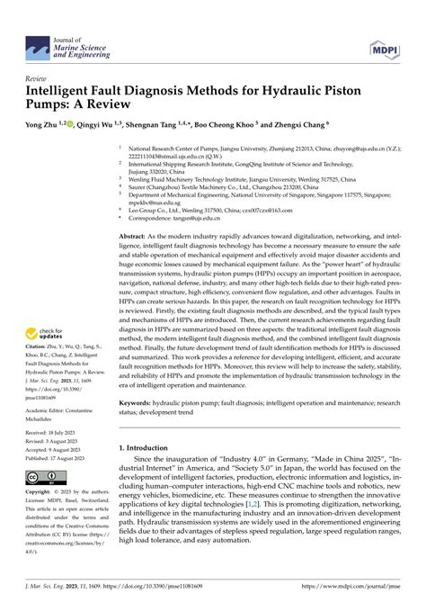 Pdf Intelligent Fault Diagnosis Methods For Hydraulic Piston Pumps A Review