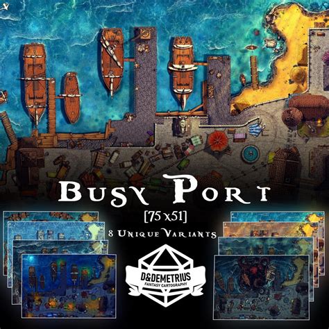 Busy Port Battle Map Dandd Ttrpg 8 Variants Online Vtt Use Urban