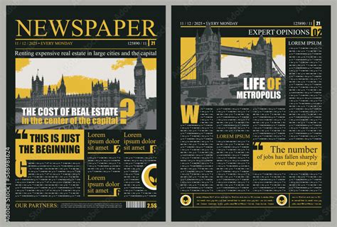 Vector London City Newspaper Layout With Headlines Foto With