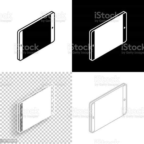 등등 측정 태블릿 Pc 수평 위치 디자인 아이콘입니다 빈 흰색 및 검은색 배경 선 아이콘 3차원 형태에 대한 스톡 벡터 아트 및 기타 이미지 Istock