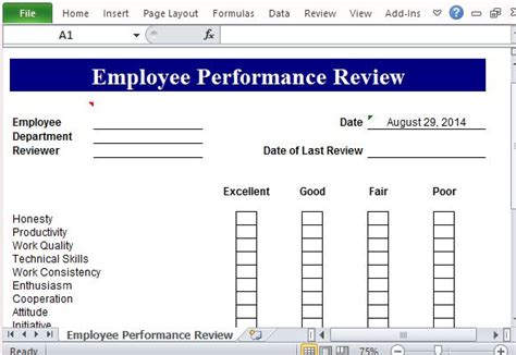 Performance Review Template For Microsoft Excel