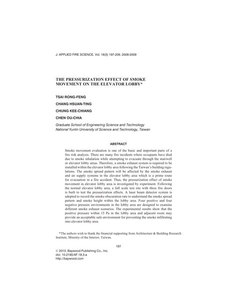 Pdf The Pressurization Effect Of Smoke Movement On The Elevator Lobby
