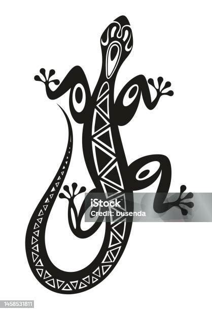 양식화 된 도마뱀 파충류 비늘 모양의 도마뱀의 벡터 그림입니다 도마뱀 로고입니다 토템 디자인 문신 검은색에 대한 스톡 벡터 아트