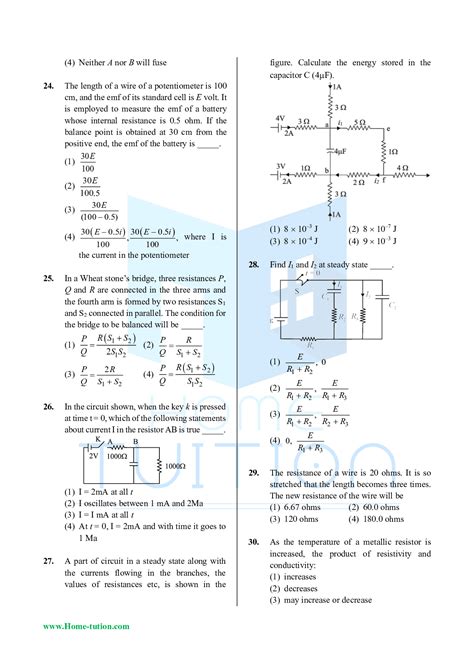 Mcq Based Questions For Cuet Physics Chapter 03 Current Electricity With Solutions