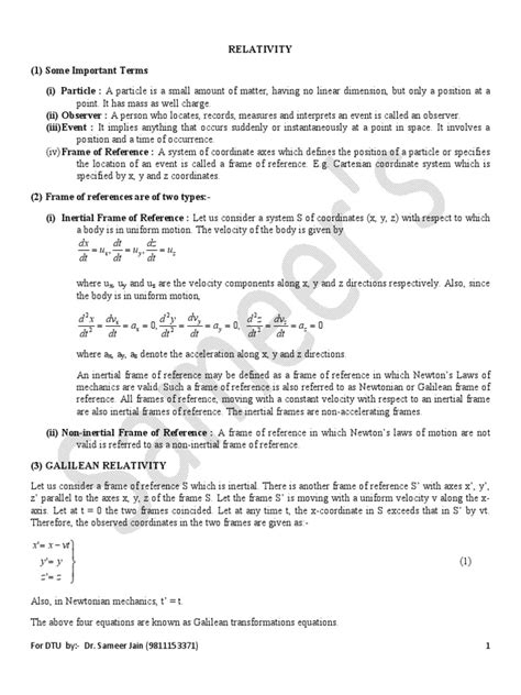 Relativity Notes Pdf