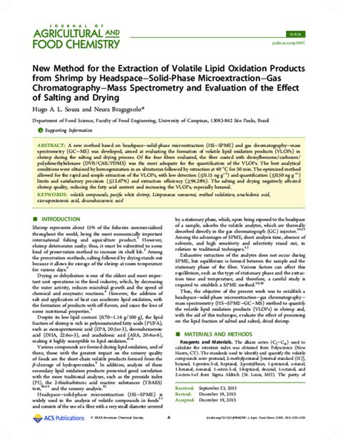 Pdf New Method For The Extraction Of Volatile Lipid Oxidation Products From Shrimp By