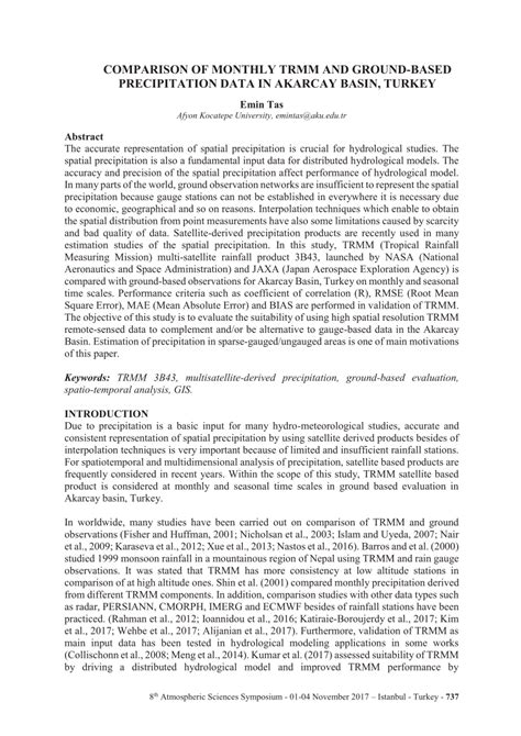 Pdf Comparison Of Monthly Trmm And Ground Based Precipitation Data In Akarcay Basin Turkey