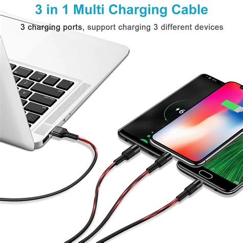 Three In One Dual Port Usb Charger Cable In Multi Use Mobile Phone Tablet Charging Sync Data