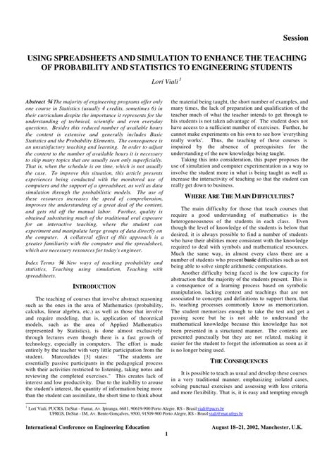 Pdf Using Spreadsheets And Simulation To Enhance The Teaching Of