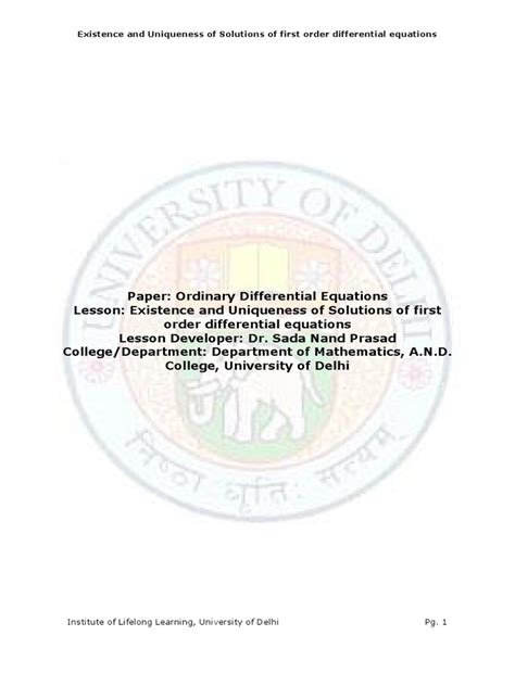 Interactive Lesson Existence And Uniqueness Of Solutions Of First Order Differential Equations