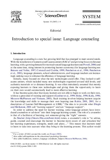 Pdf Introduction To Special Issue Language Counseling