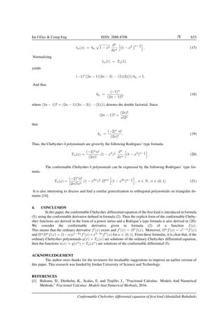 Conformable Chebyshev differential equation of ﬁrst kind PDF