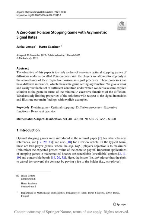 pdf a zero sum poisson stopping game with asymmetric signal rates