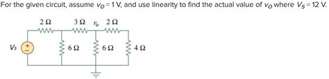 solved for the given circuit assume vo 1 v and use