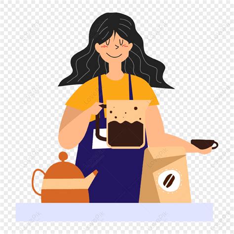 바리스타 커피 만들기 캐릭터 일러스트 사람 음식 집십대찻 주전자 Png 일러스트 무료 다운로드 Lovepik