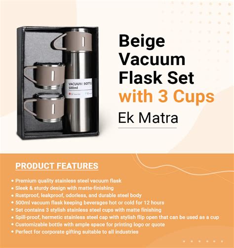 Beige Vacuum Flask Set With 3 Cups Joytree Global
