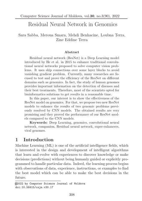 Pdf Residual Neural Network In Genomics