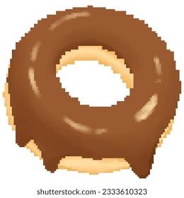Cute Chocolate Doughnut Pixel Art Stock Illustration