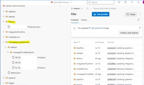 git configuration for azure data factory deploying existing branches