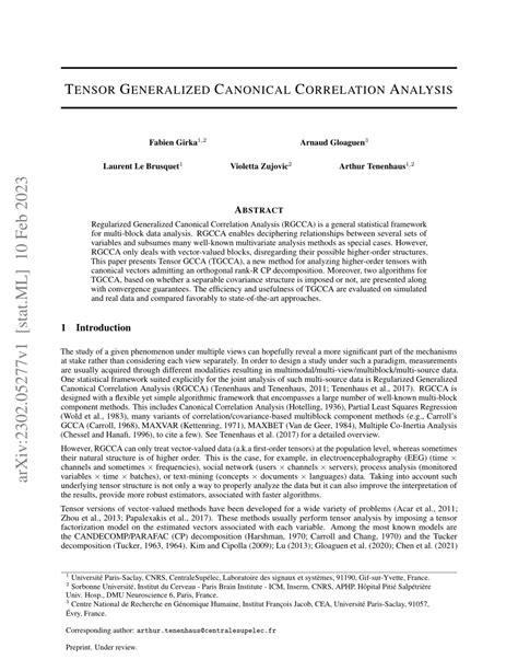 Pdf Tensor Generalized Canonical Correlation Analysis