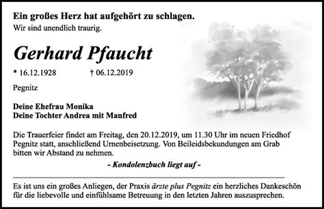 Traueranzeigen Von Gerhard Pfaucht Trauernnde