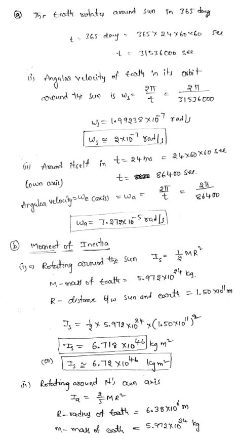 A Calculate The Angular Velocity In Rad S Of The Earth In Its Orbit