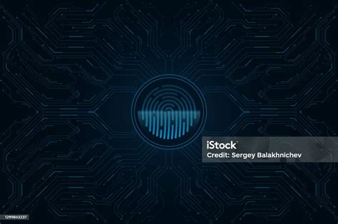미래 지문 생체 인식 데이터 보안 빅 데이터 Cpu 빛나는 파란색 Hud 라운드 요소 사용자를 스캔합니다 터치 스크린 패널