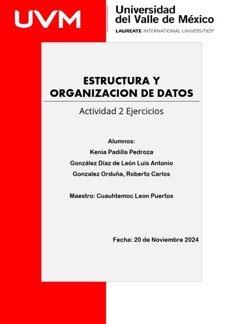 Estructura Y Organizacion De Datos Actividad 2 Ejercicios Pdf