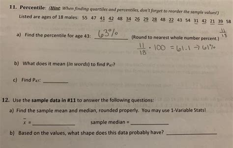 Solved 11 Percentile Hint When Finding Quartiles And