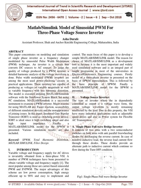Matlab Simulink Model Of Sinusoidal Pwm For Three Phase Voltage Source