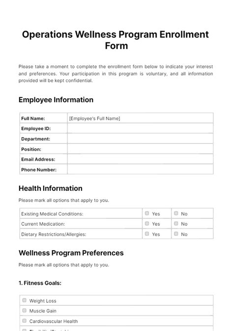 Free Operations Wellness Program Enrollment Form Template To Edit Online