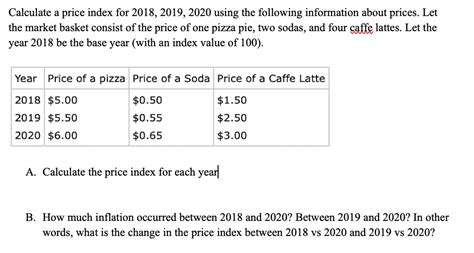 solved calculate a price index for 2018 2019 2020 using