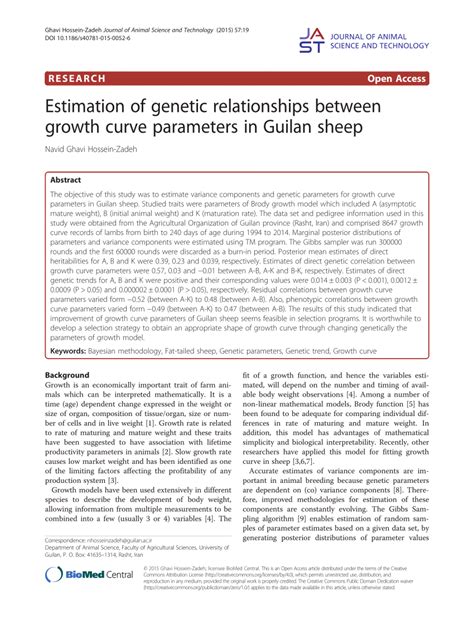 Pdf Estimation Of Genetic Relationships Between Growth Curve Parameters In Guilan Sheep