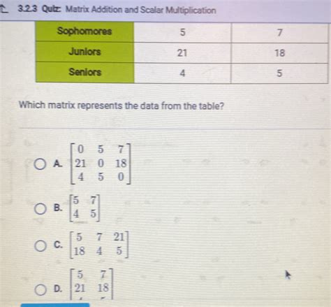 solved 3 2 3 quiz matrix addition and scalar multiplication which