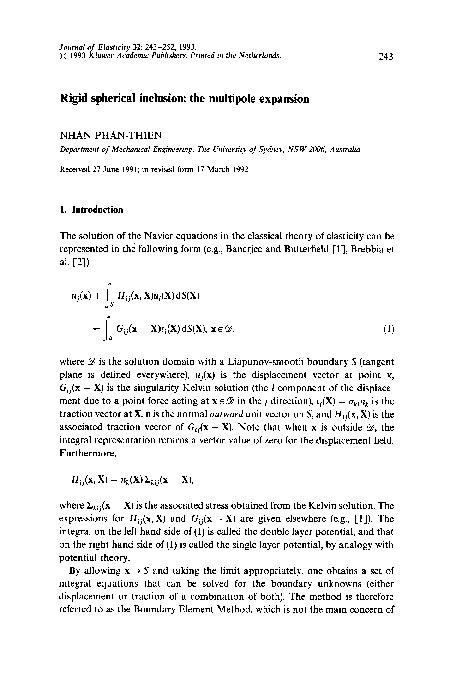 Pdf Rigid Spherical Inclusion The Multipole Expansion
