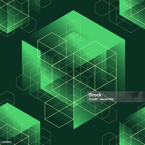 Modern Digital Blockchain Pattern On Dark Green Background Stock Illustration Download Image