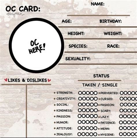 Cool Oc Template For Drawing Challenge Oc Character Bio Template Oc