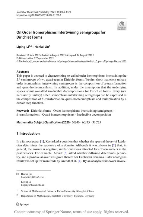 On Order Isomorphisms Intertwining Semigroups For Dirichlet Forms