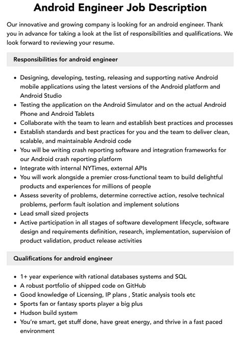 Android Engineer Job Description Velvet Jobs