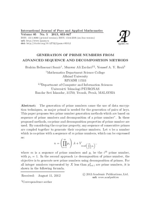 Pdf Generation Of Prime Numbers From Advanced Sequence And