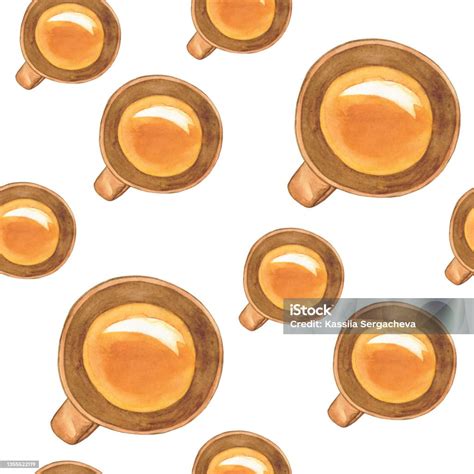 흰색 배경에 점토 컵 이나 머그잔 매끄러운 패턴 수채화 손 그리기 그림 직물 또는 벽지에서 디자인에 대 한 갈색 식기 0명에