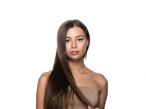 Premium Photo Smooth Hair Woman Long Hair Beauty Girl With Pink Lips