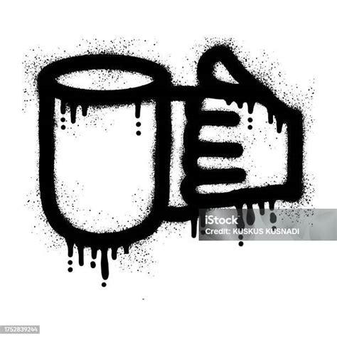 검은색 스프레이 페인트가 칠해진 머그잔을 들고 있는 손의 낙서 거리 예술에 대한 스톡 벡터 아트 및 기타 이미지 거리 예술 검은색 그래피티 Istock