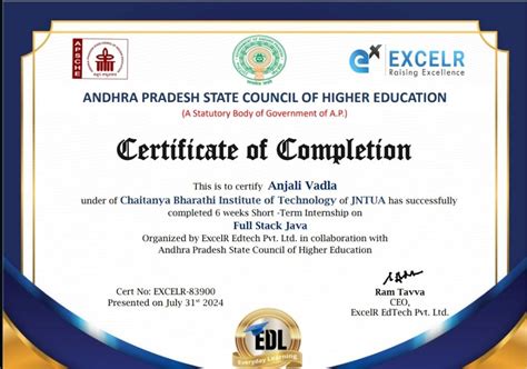 Excelr Certification Javafullstack Fullstackdevelopment Vadla Anjali