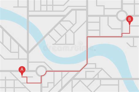 City Street Map Plan With Gps Pins And Navigation Route From A To B Point Markers Vector Gray