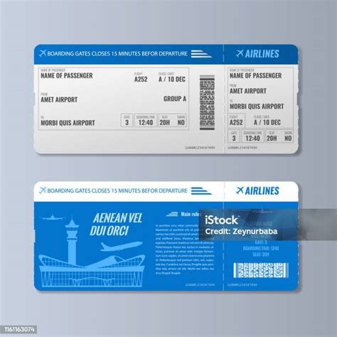 항공사 탑승권 또는 항공권 설계 템플릿 양면 사실적인 벡터 그림입니다 비행기 티켓에 대한 스톡 벡터 아트 및 기타 이미지 비행기 티켓 등 Qr코드 Istock