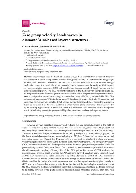 Pdf Zero Group Velocity Lamb Waves In Diamond Aln Based Layered Structures