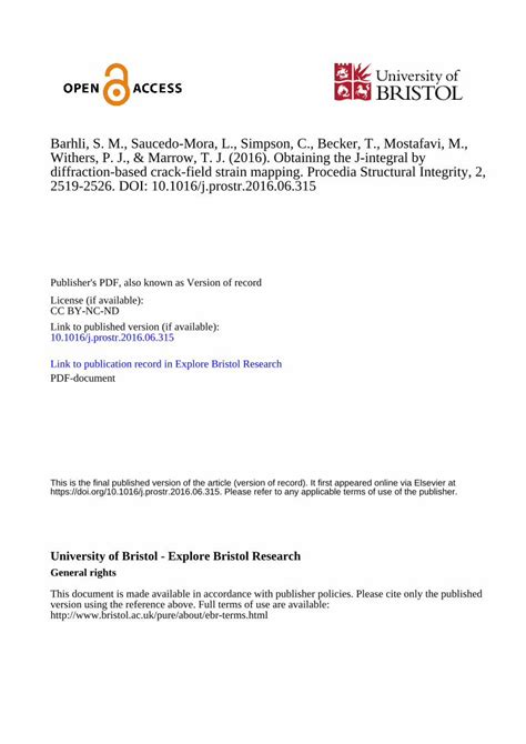 Pdf Obtaining The J Integral By Diffraction Based Crack Field Strain