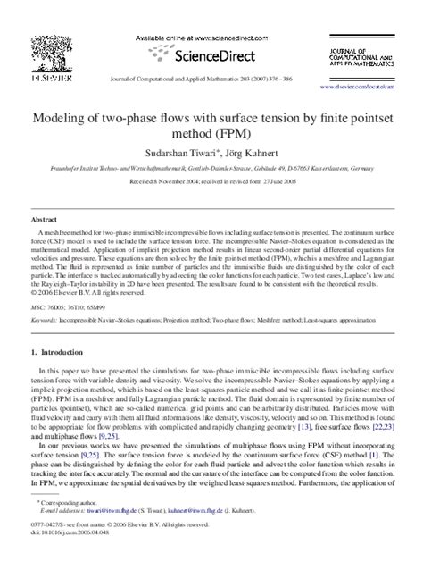 Pdf Modeling Of Two Phase Flows With Surface Tension By Finite Pointset Method Fpm